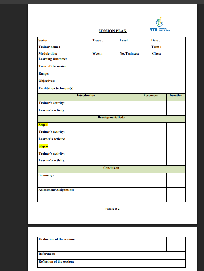 REB & RTB TVET Lesson Plans Rwanda | CBC & CBET | Free Lesson Plan ...